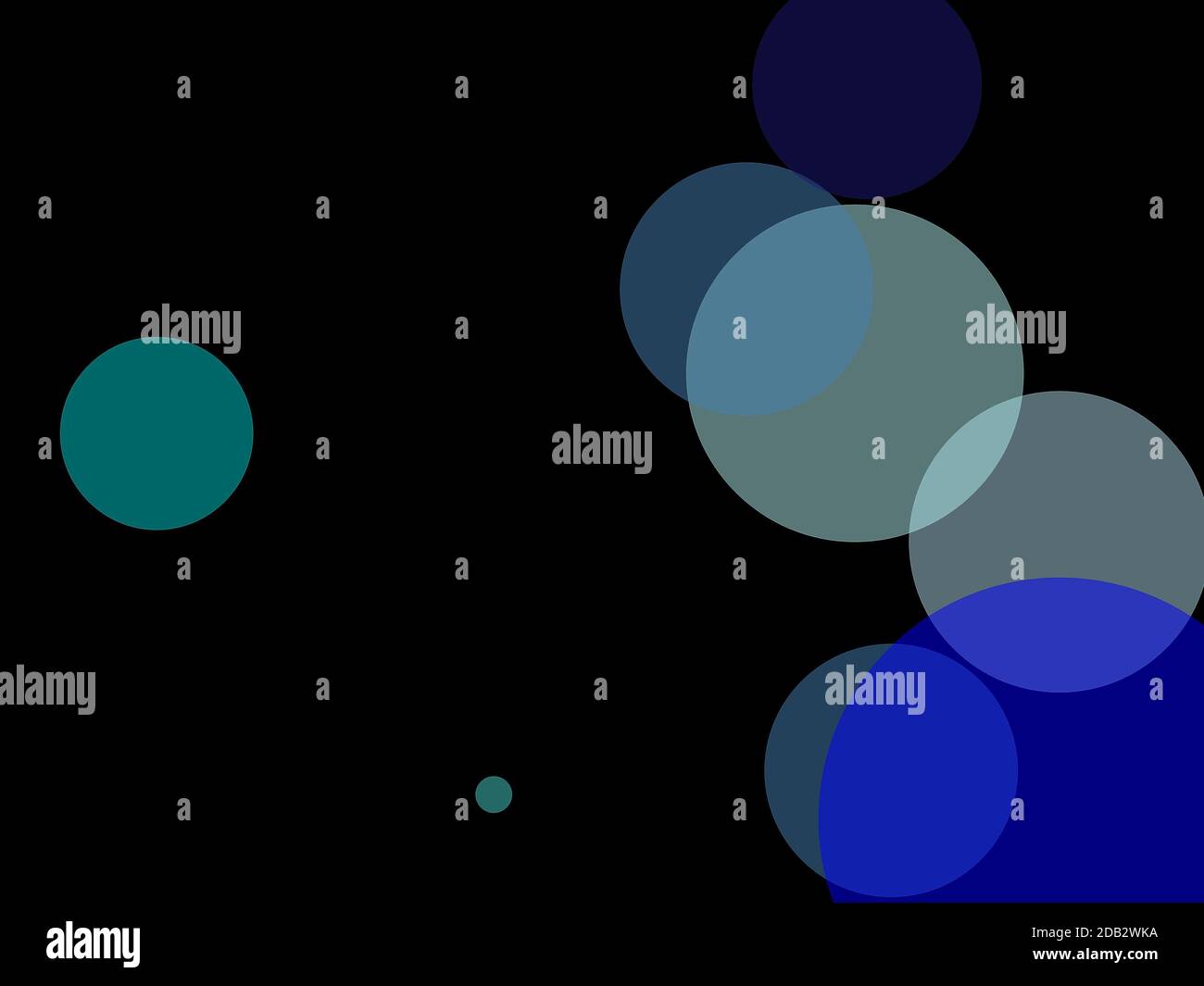 Abstract minimalist blue illustration with circles and black background ...