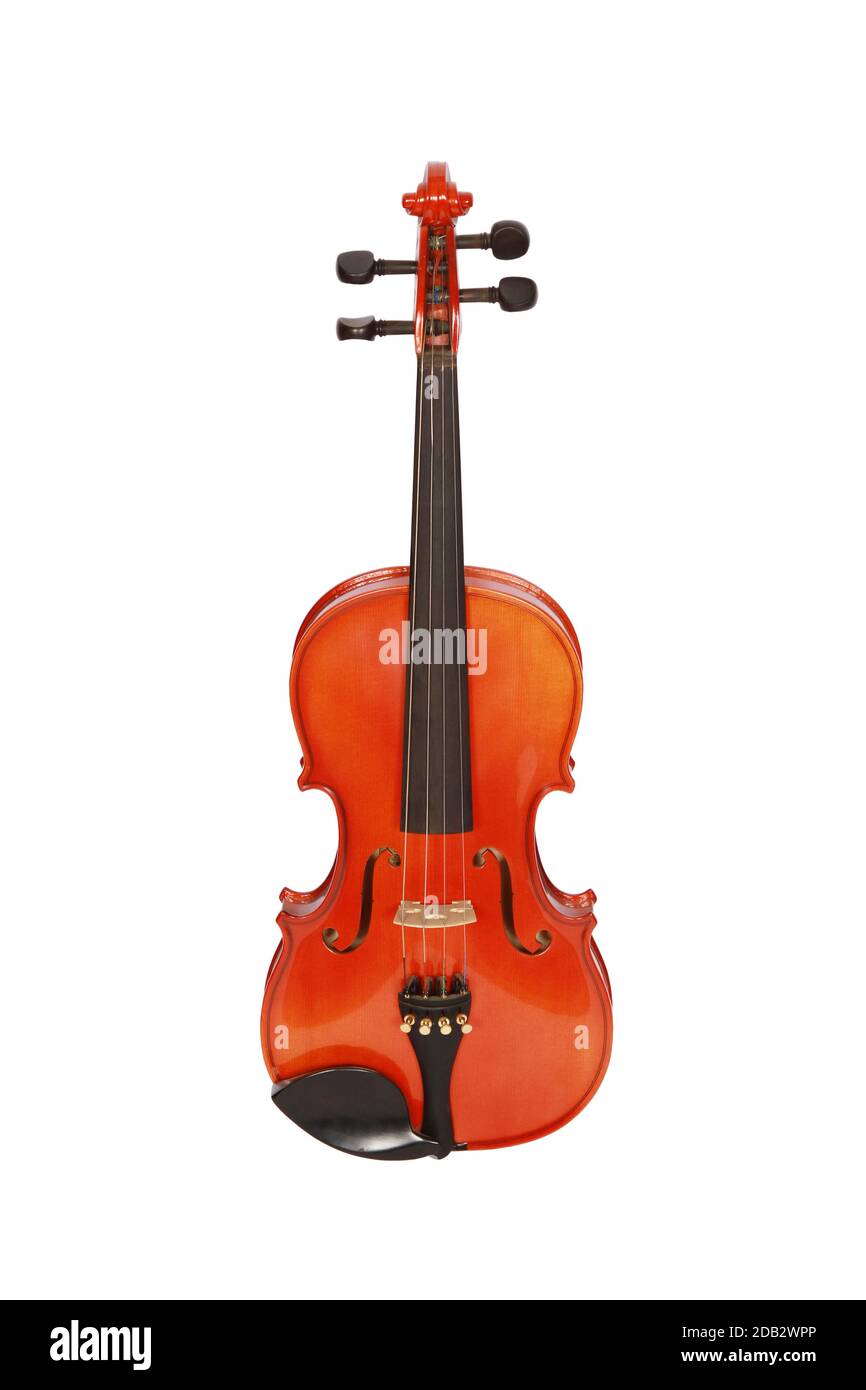 A vertical shot of a violin on a white background Stock Photo - Alamy