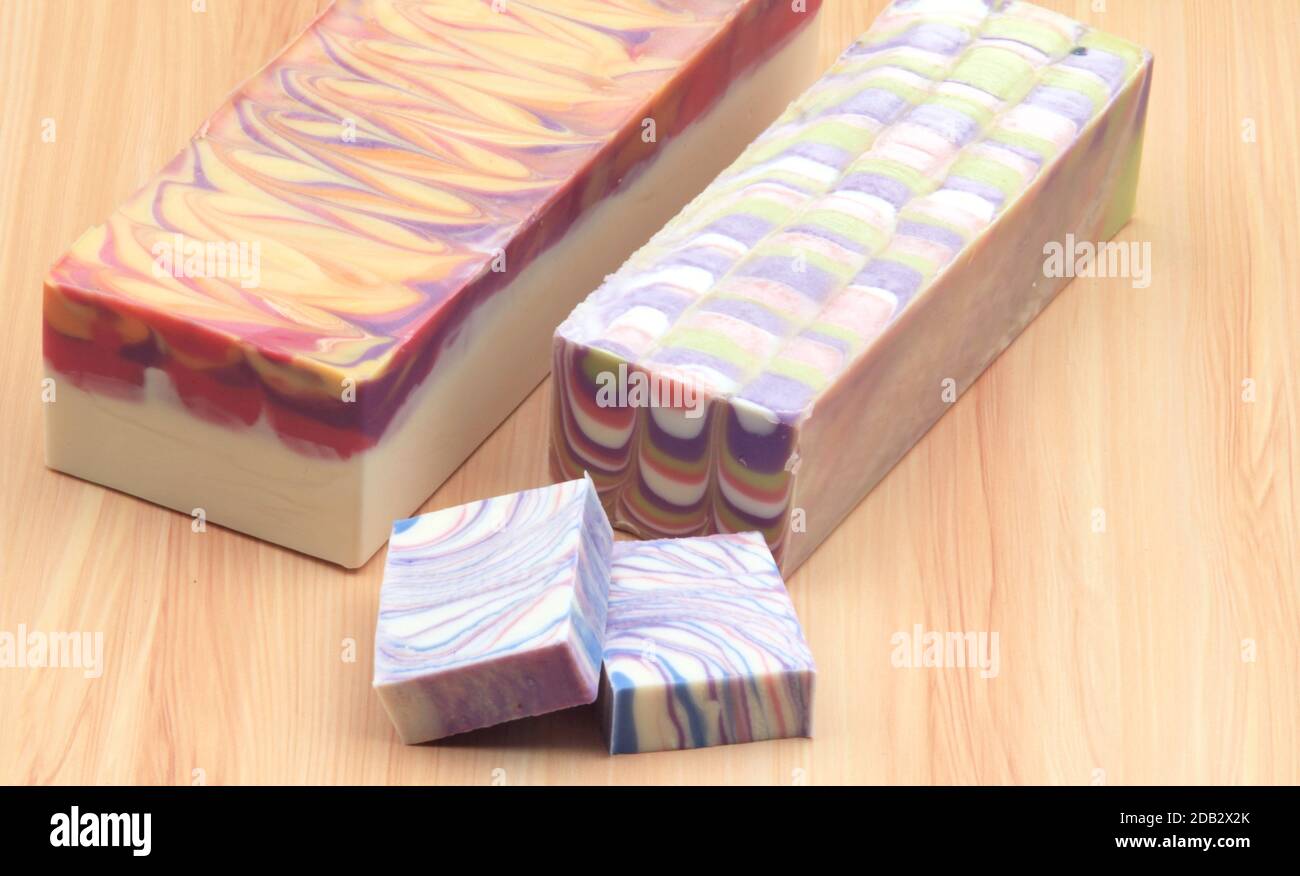 Handmade soap blocks and slices Stock Photo - Alamy