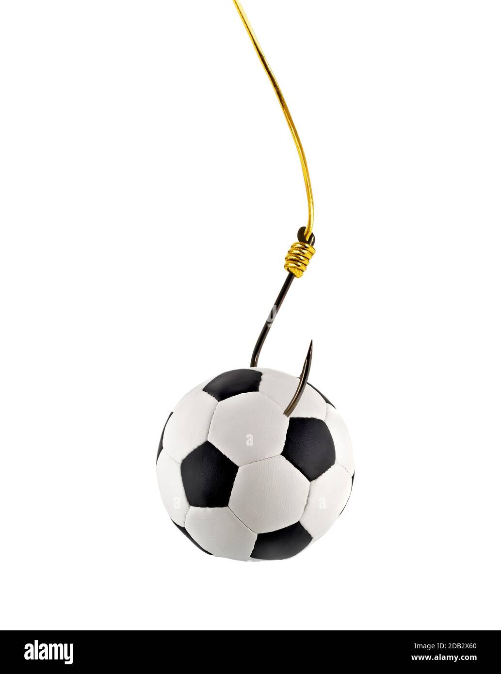 soccer ball on fishing hook isolated on white background Stock Photo ...