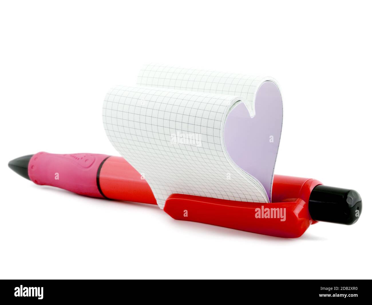 heart in pen symbol amorous message close-up isolated on white ...