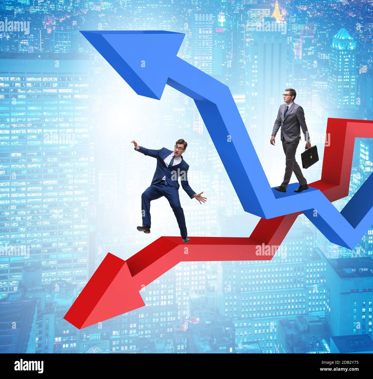 The opposite growth and decliine charts with businessman Stock Photo ...