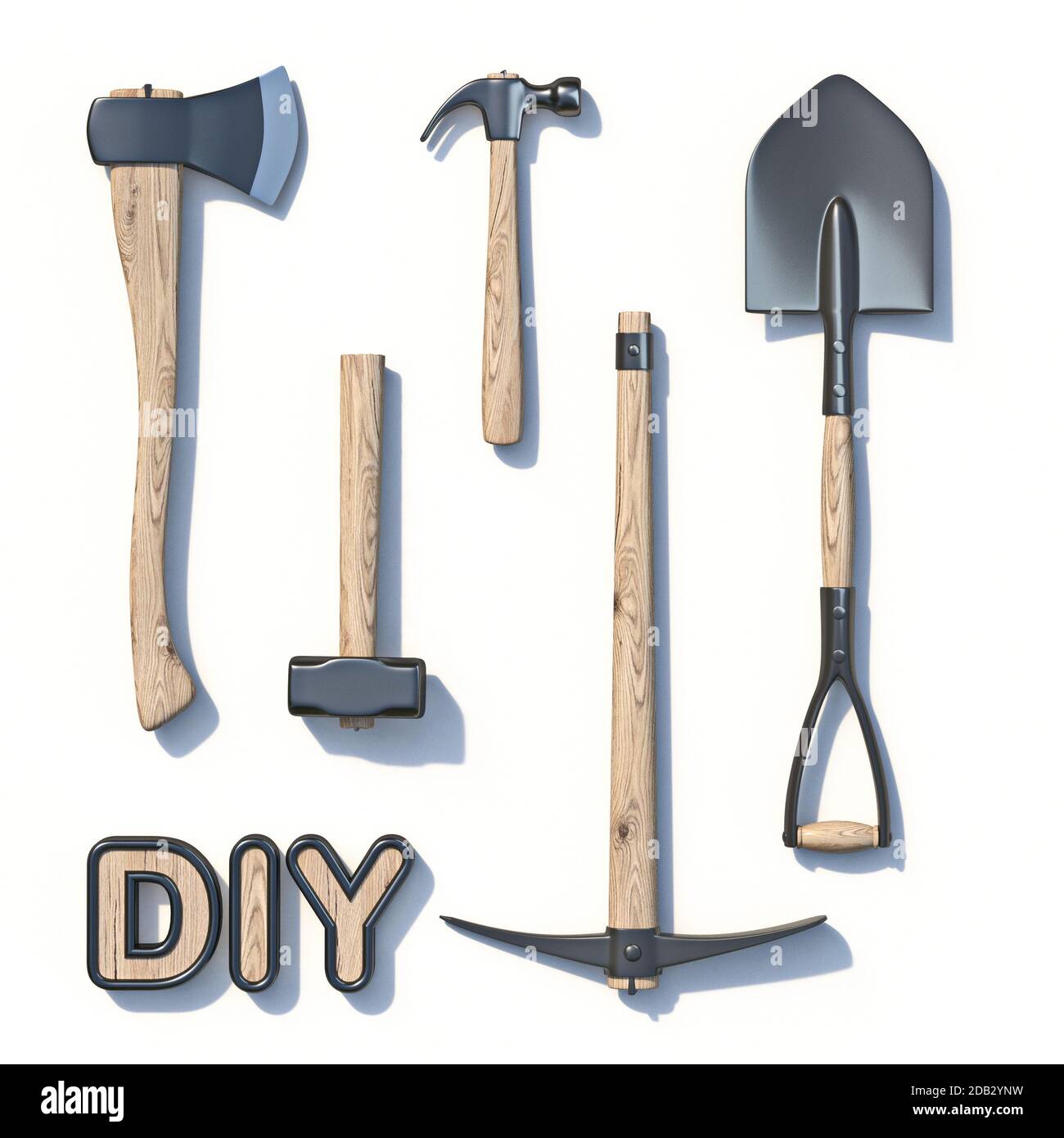 DIY construction tool set 3D render illustration isolated on white ...