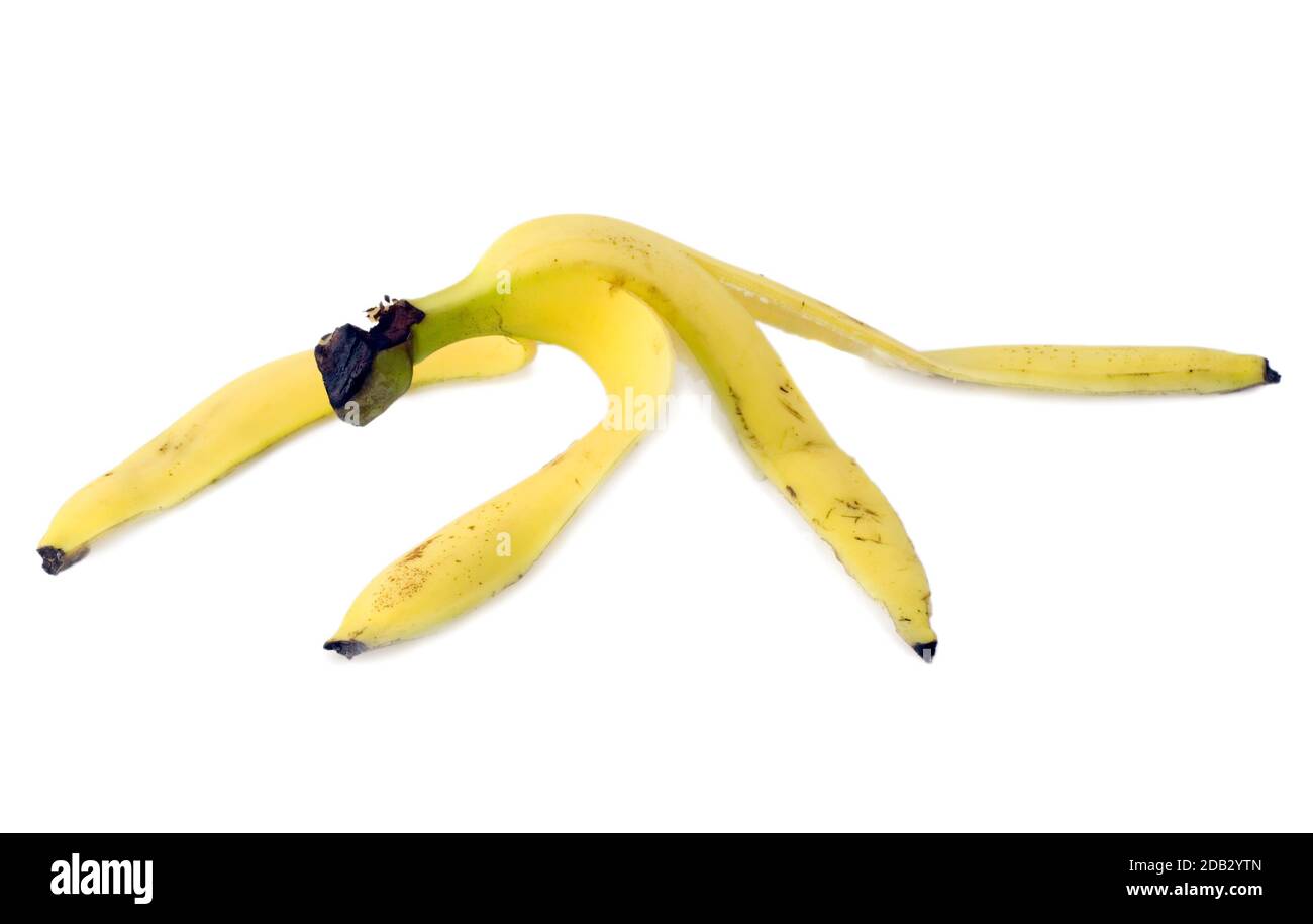 Banana peel , close-up isolated on white background Stock Photo - Alamy
