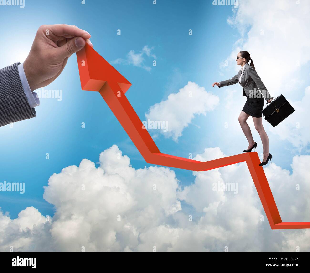 The businesswoman climbing line chart in economic recovery concept ...