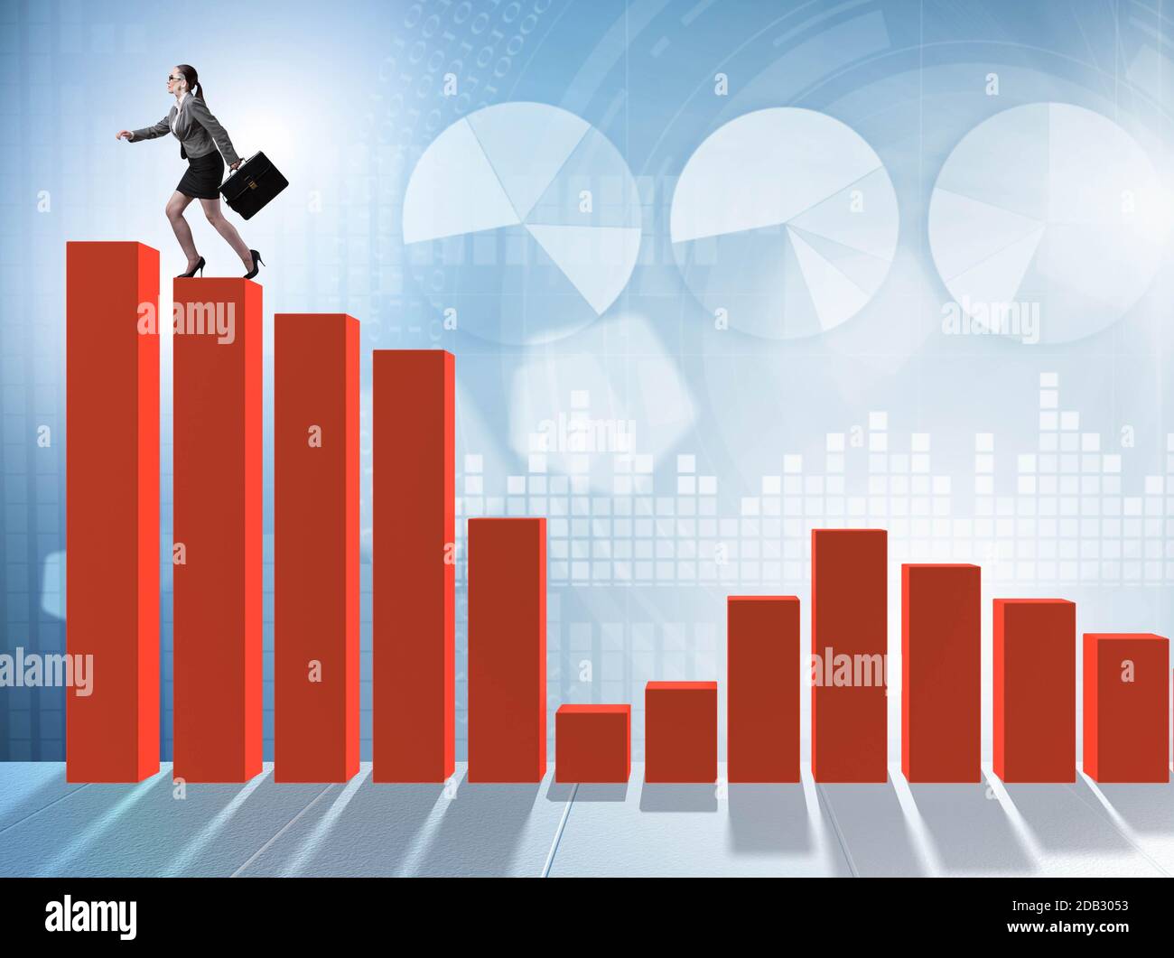 The businesswoman climbing bar chart in economic recovery concept Stock ...