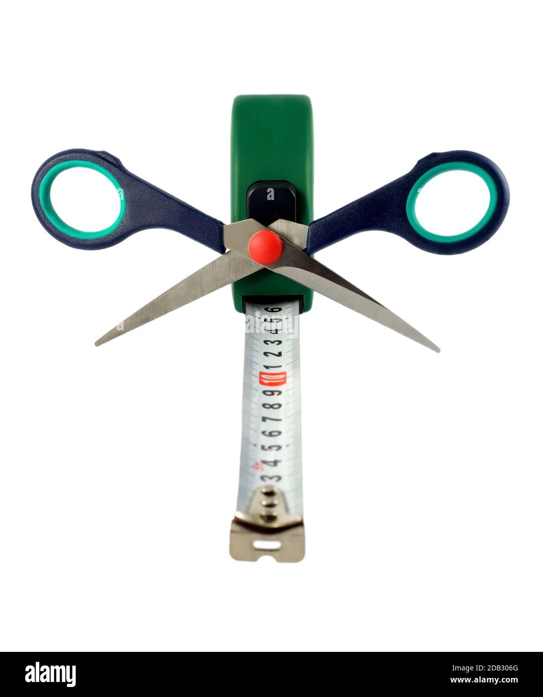 Tape-measure and scissors isolated on white background Stock Photo - Alamy