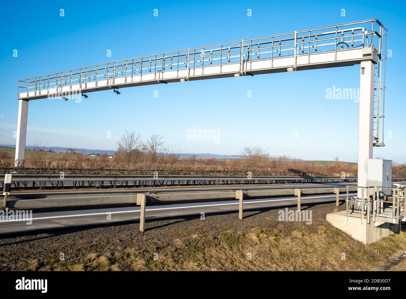 toll gate on the highway for registration of trucks on paid road travel ...