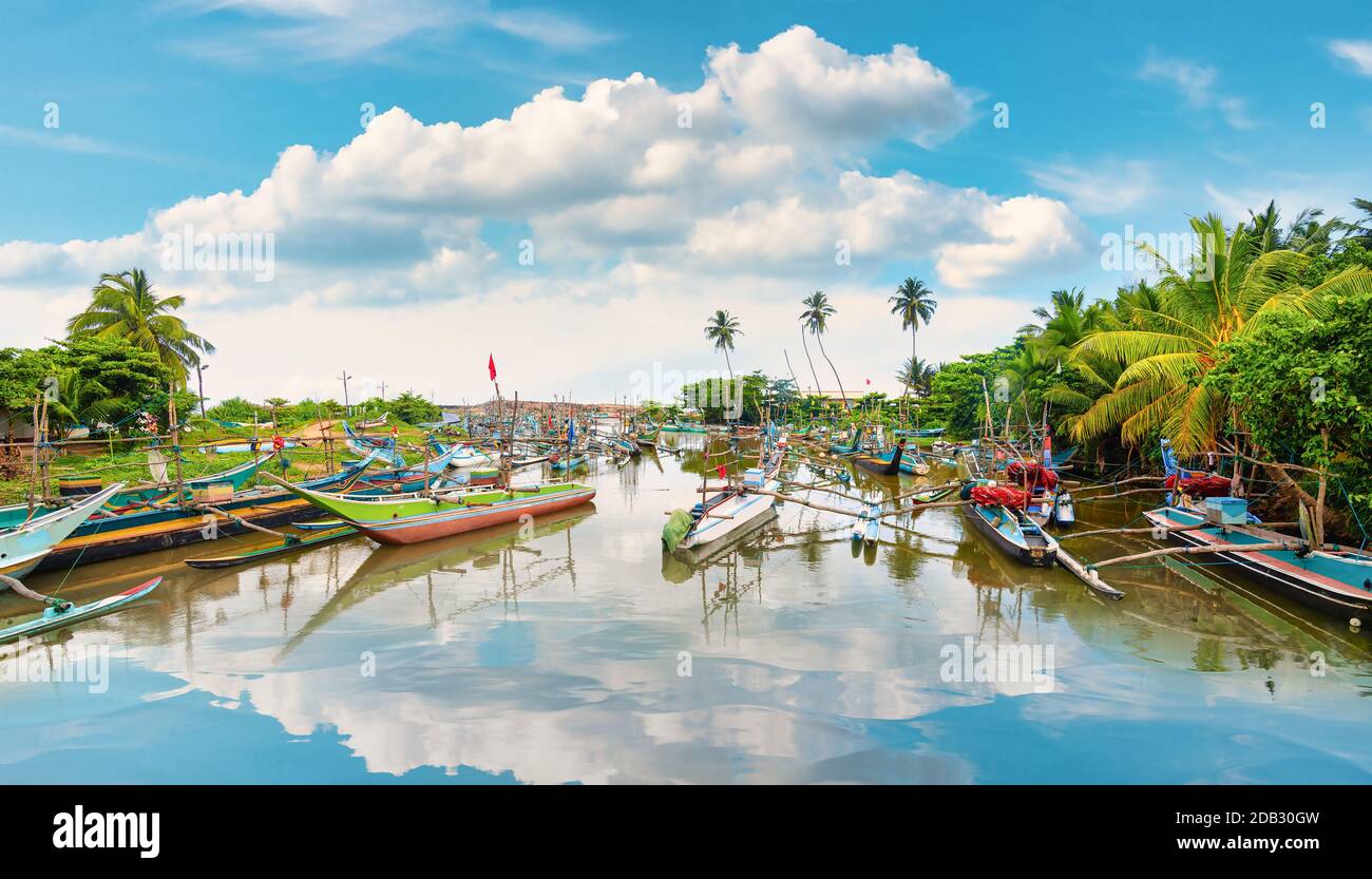 Colored boats in tropical bay of Sri Lanka Stock Photo - Alamy