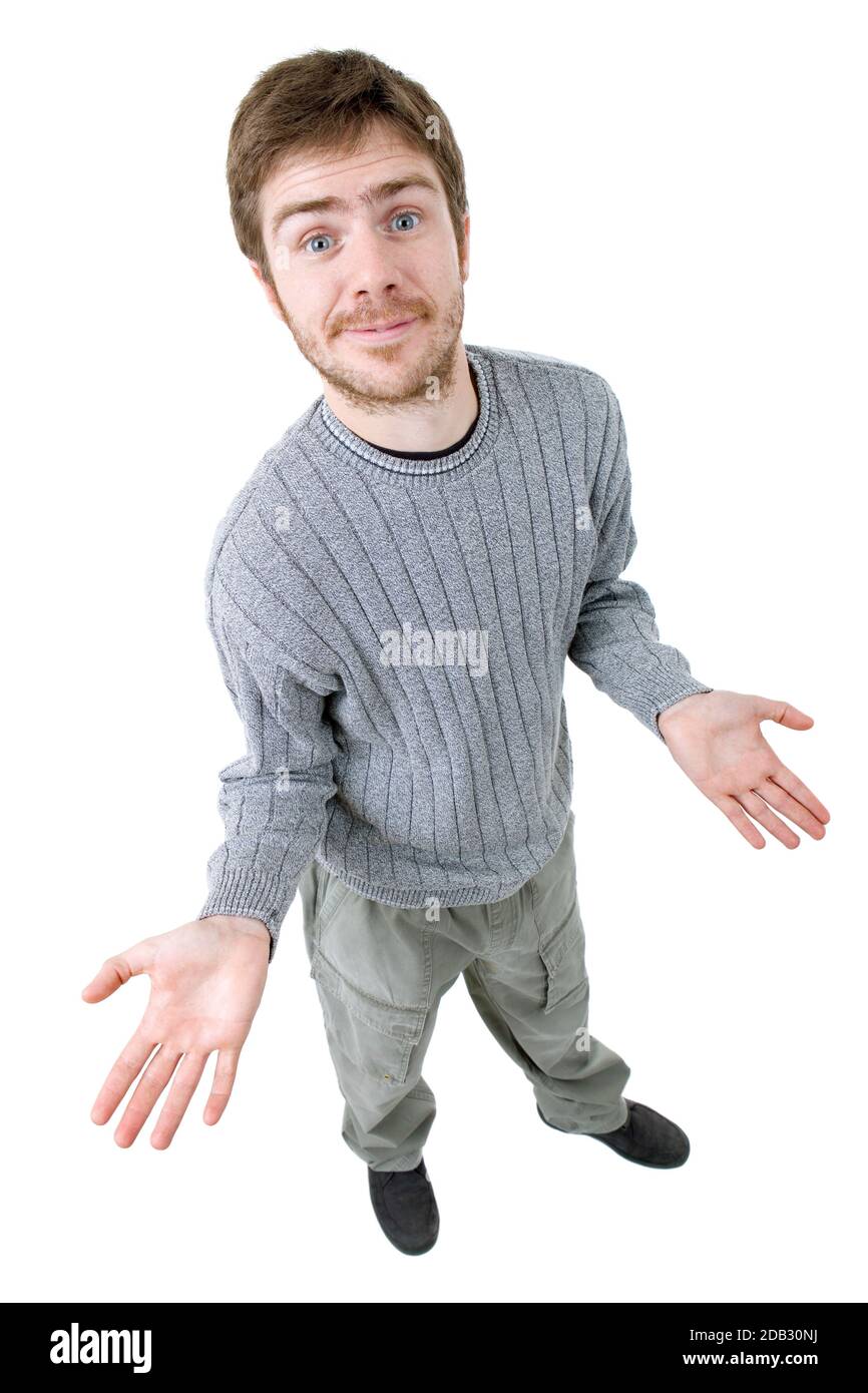 young casual man full body waiting in a white background Stock Photo ...