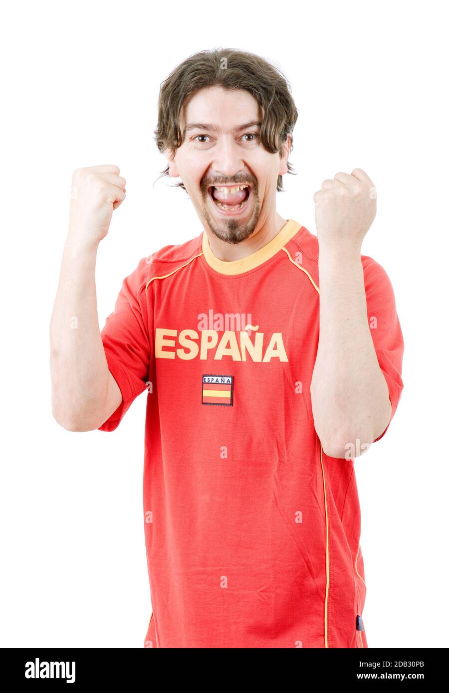 happy spanish man supporter, isolated on white Stock Photo - Alamy