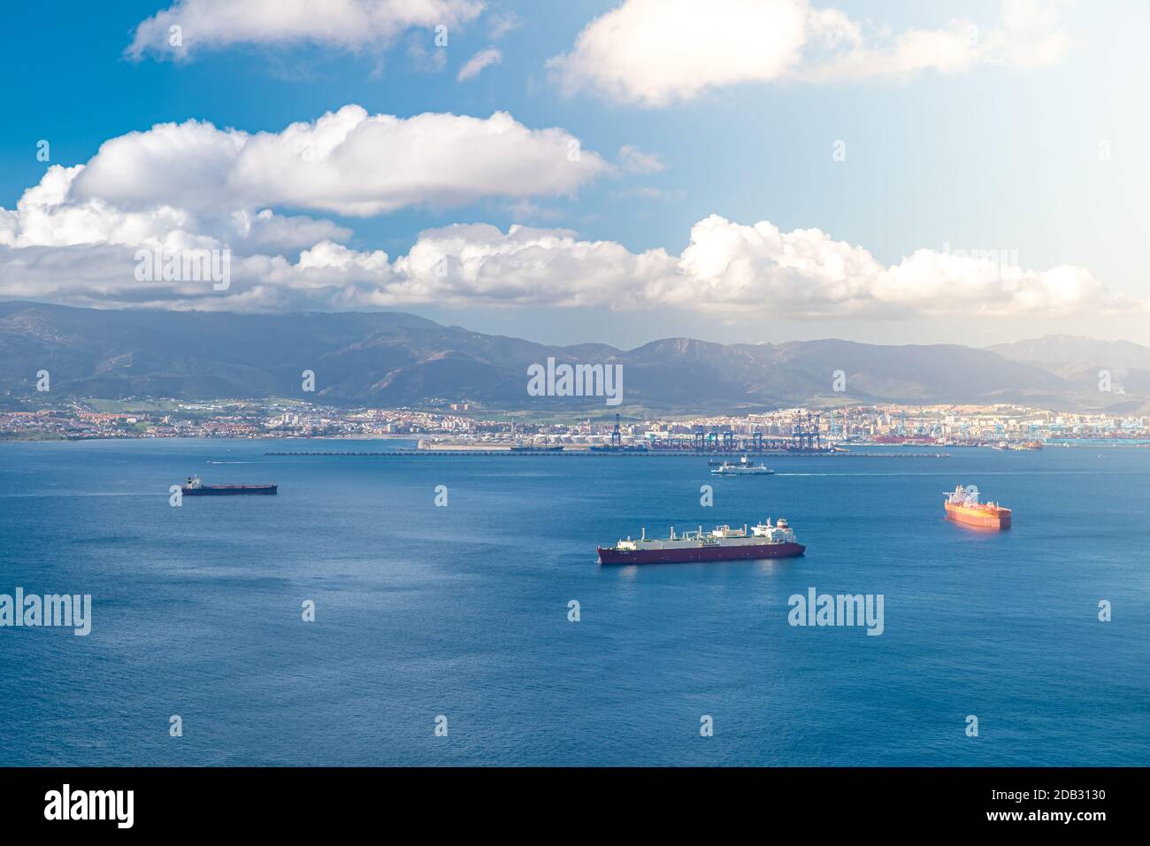 Cargo ships with containers, goods are transported via sea Stock Photo ...