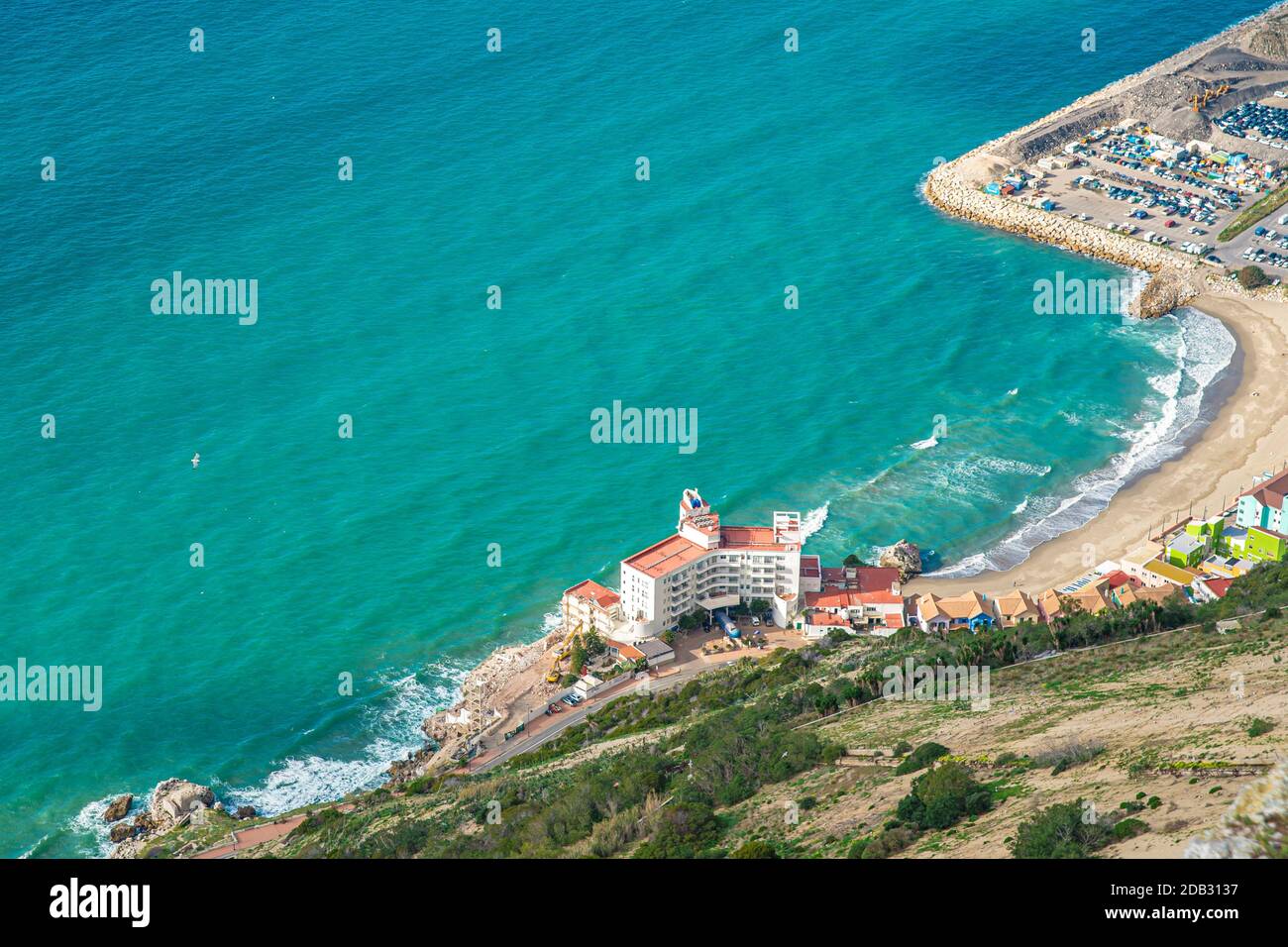 panorama of exotic coast with hotel by the sea with crystal clear ...