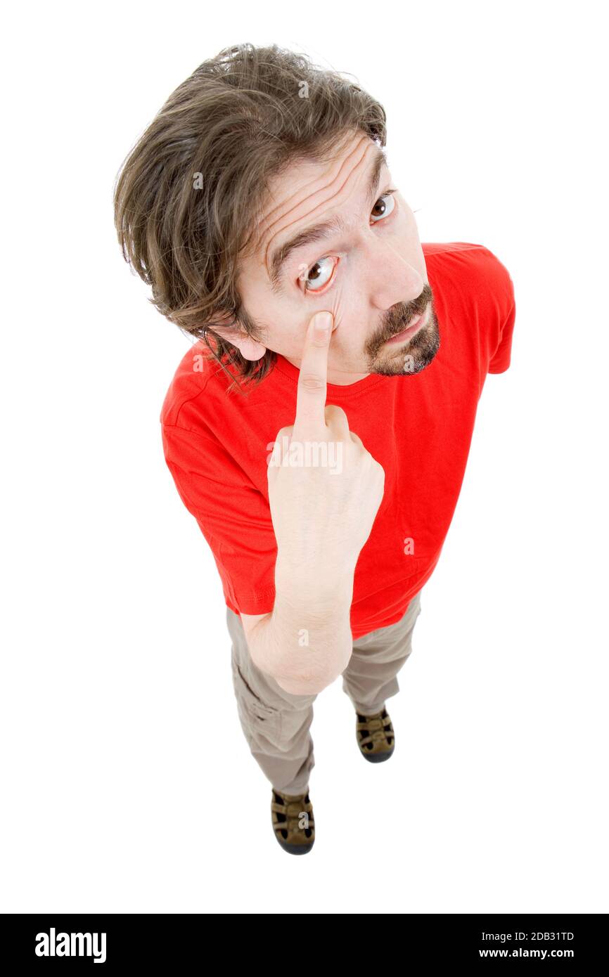 young casual man full body pointing, isolated on white Stock Photo - Alamy