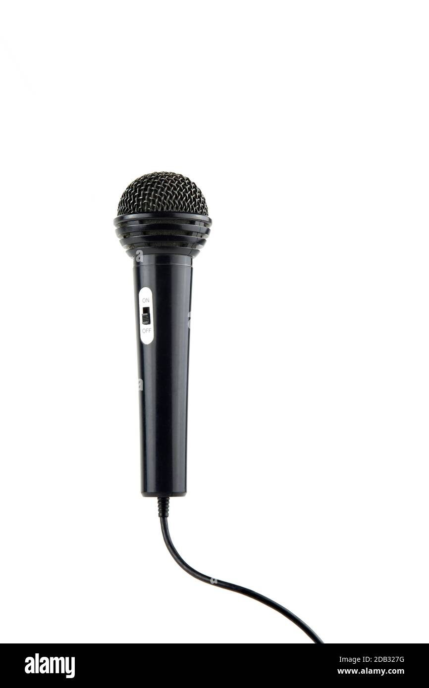 black microphone with cable and on-off switch Stock Photo - Alamy