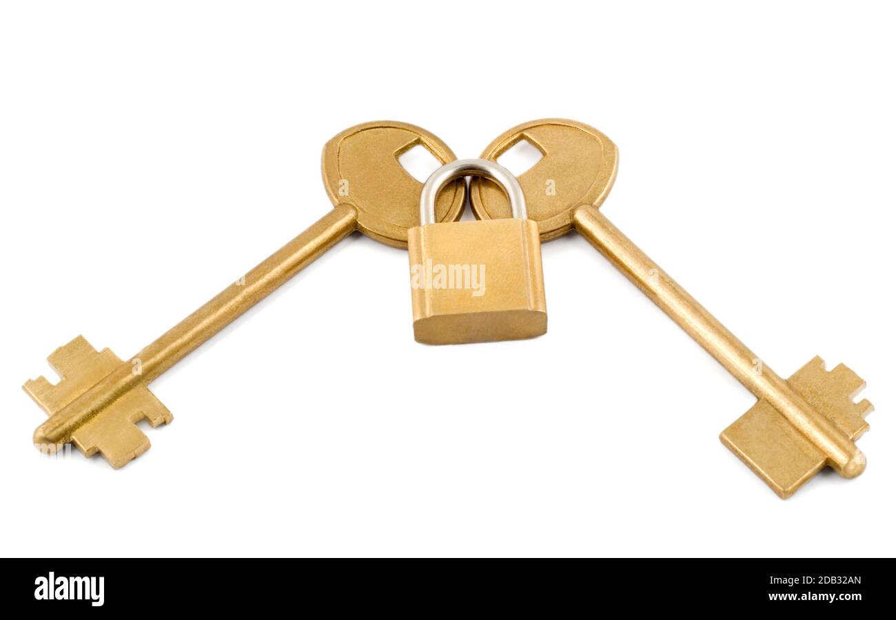 gold keys lock isolated on white background Stock Photo - Alamy