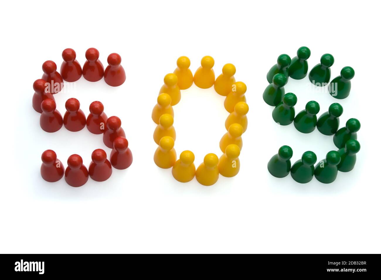 Pawns and forming the word “SOS”, isolated on a white background Stock ...