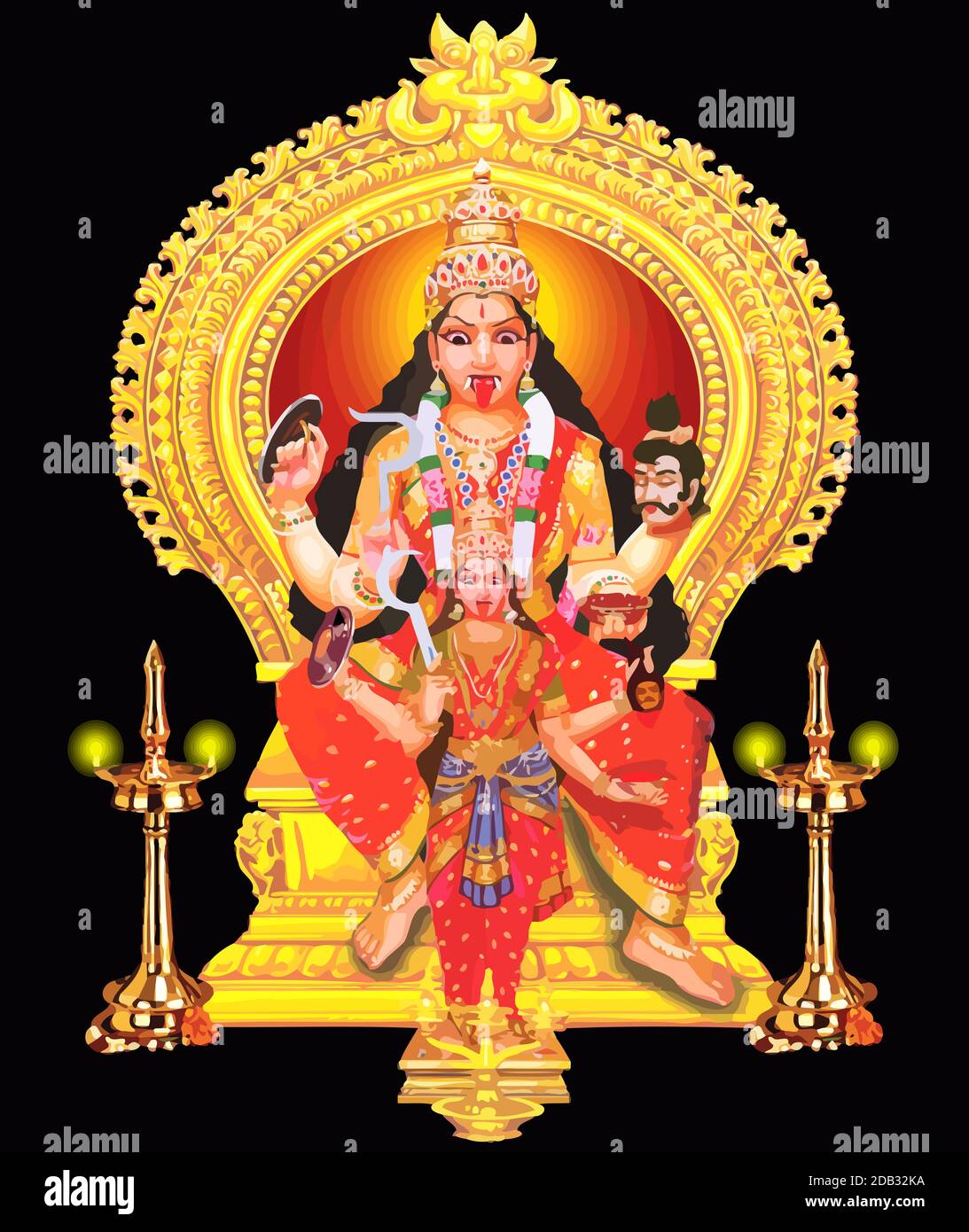 kali goddess of death indian hindu black background seated illustration ...