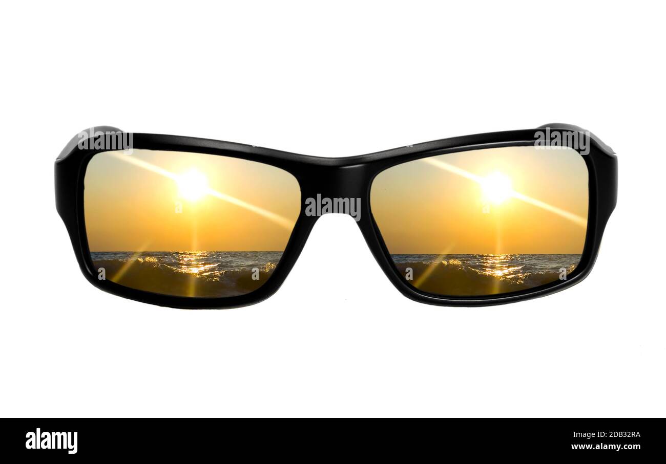 Sunglasses with reflection seascape isolated on white background Stock ...
