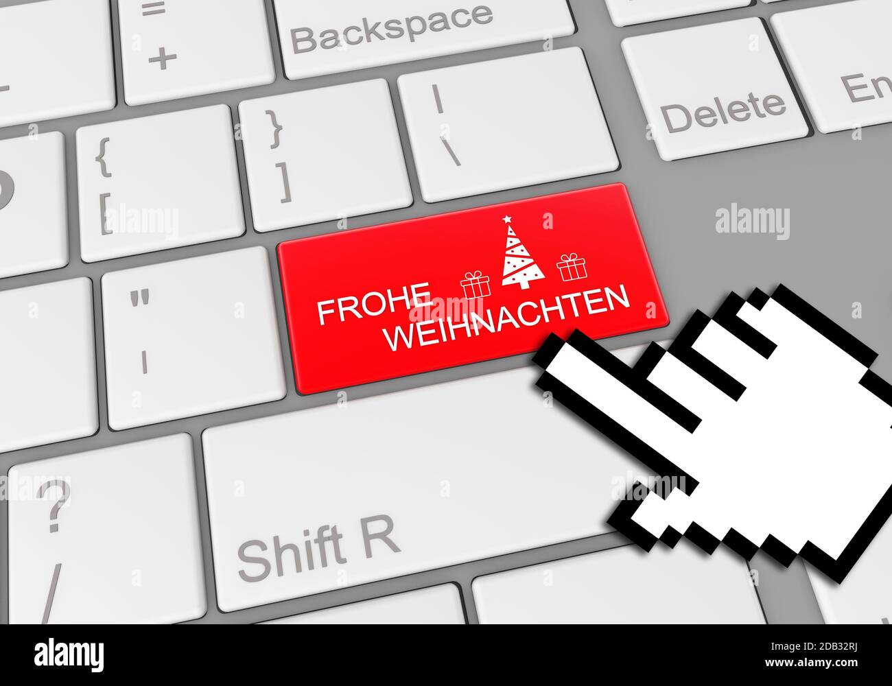 A digital illustration of a computer keyboard with a mouse clicking on ...