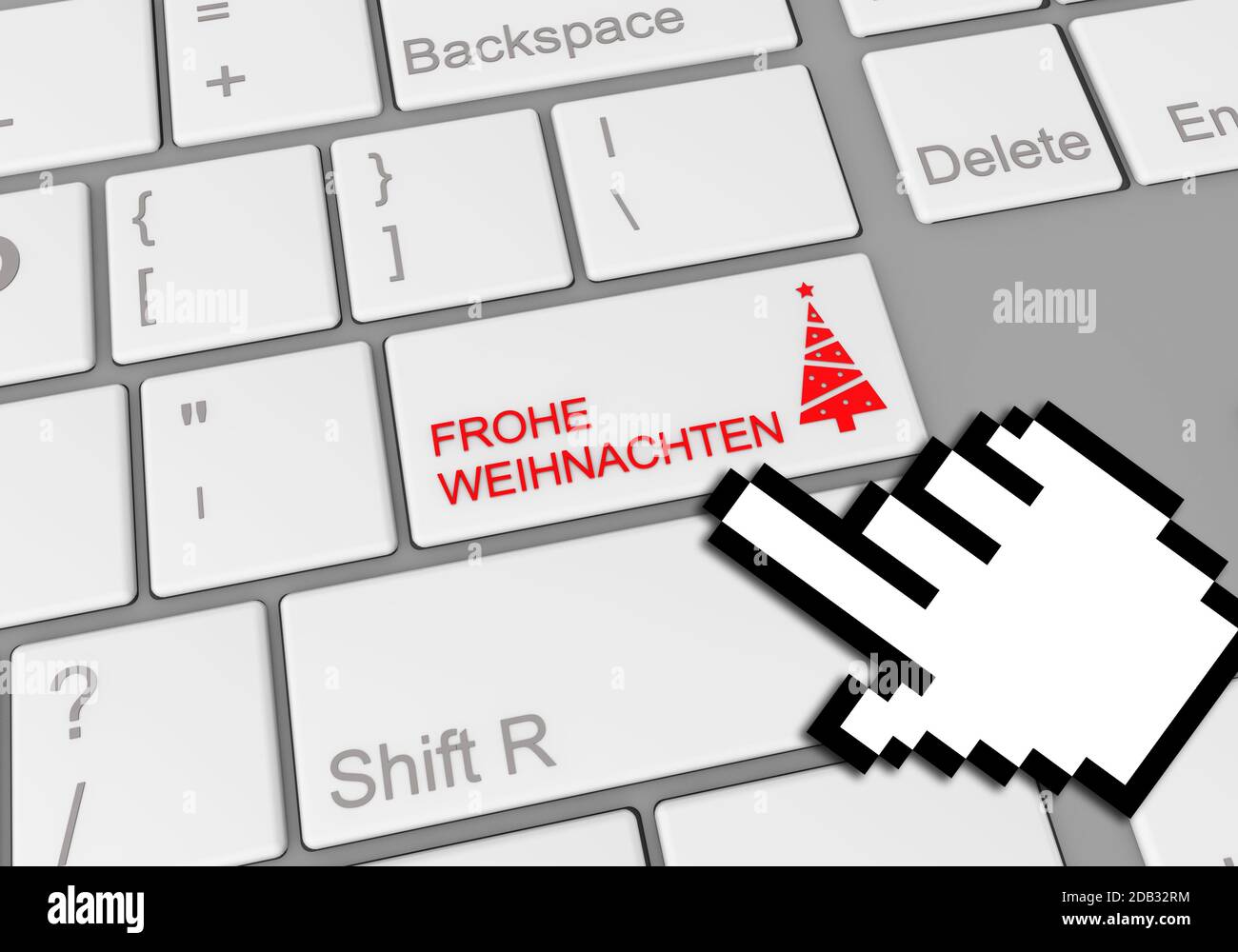 A digital illustration of a computer keyboard with a mouse clicking on ...