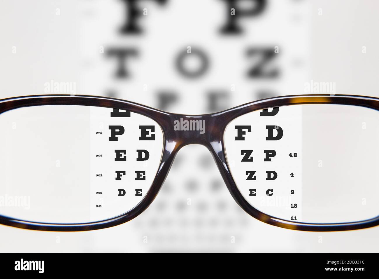 Exam view with optometric table and tortoise glasses Stock Photo - Alamy