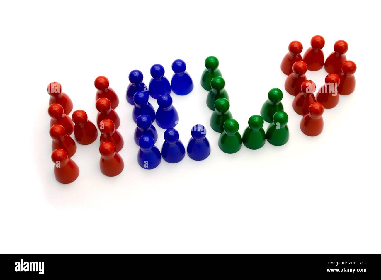 Pawns and forming the word “help”, isolated on a white background Stock ...