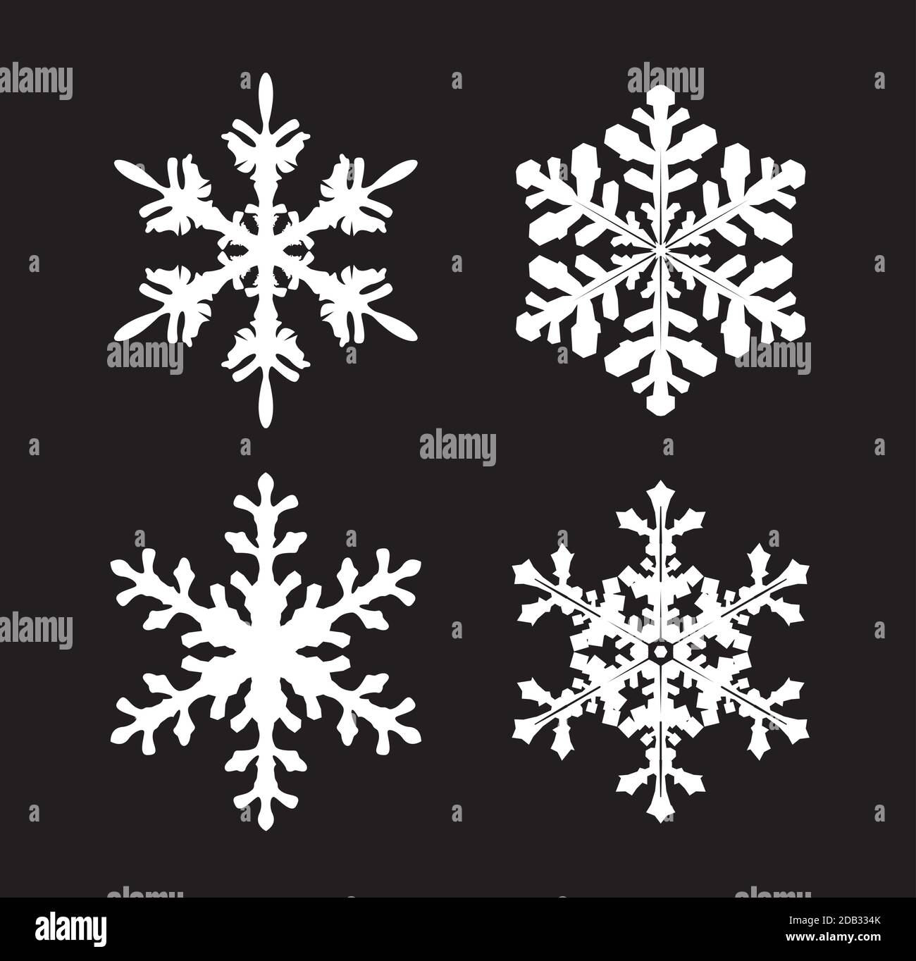 Collection of White Snowflakes on black background. Vector Illustration ...