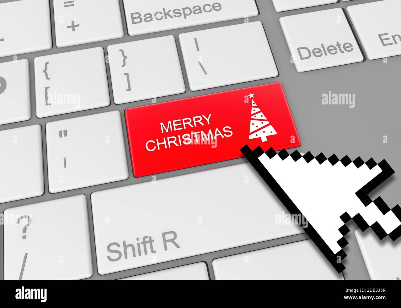 A digital illustration of a computer keyboard with a mouse clicking on ...