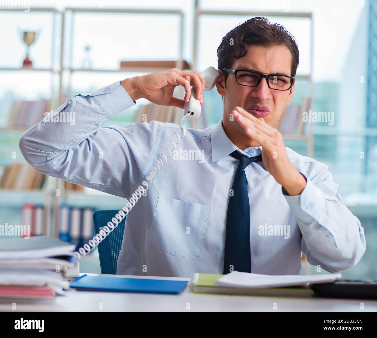 The businessman suffering from excessive armpit sweating Stock Photo ...