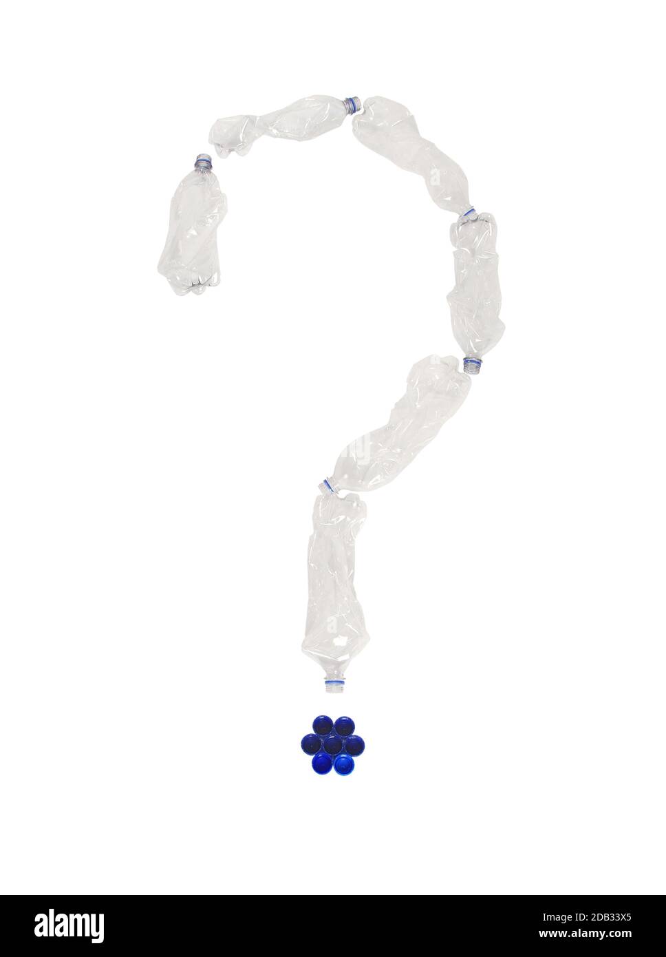 A vertical shot of plastic bottles forming a question mark on white ...