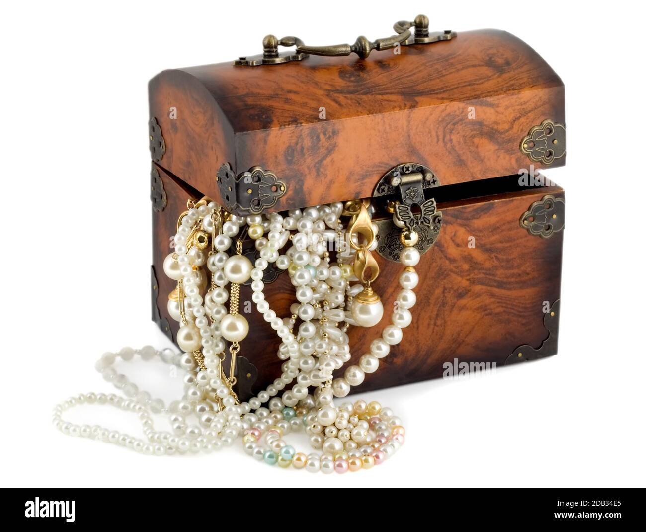 Treasure chest with pearl earrings , jewellery border , golden chains ...
