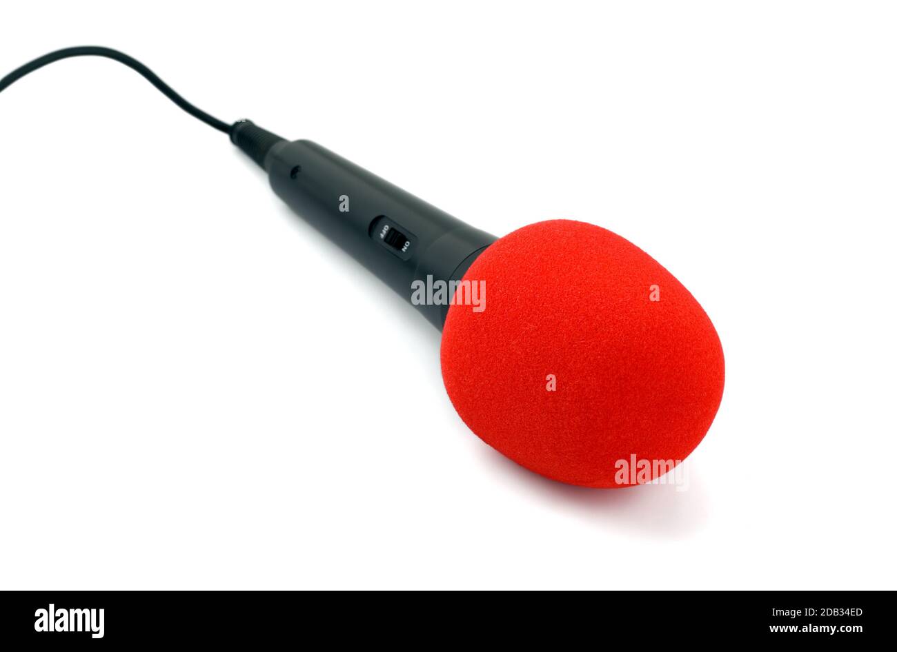 Microphone black in red close-up isolated on white background Stock ...