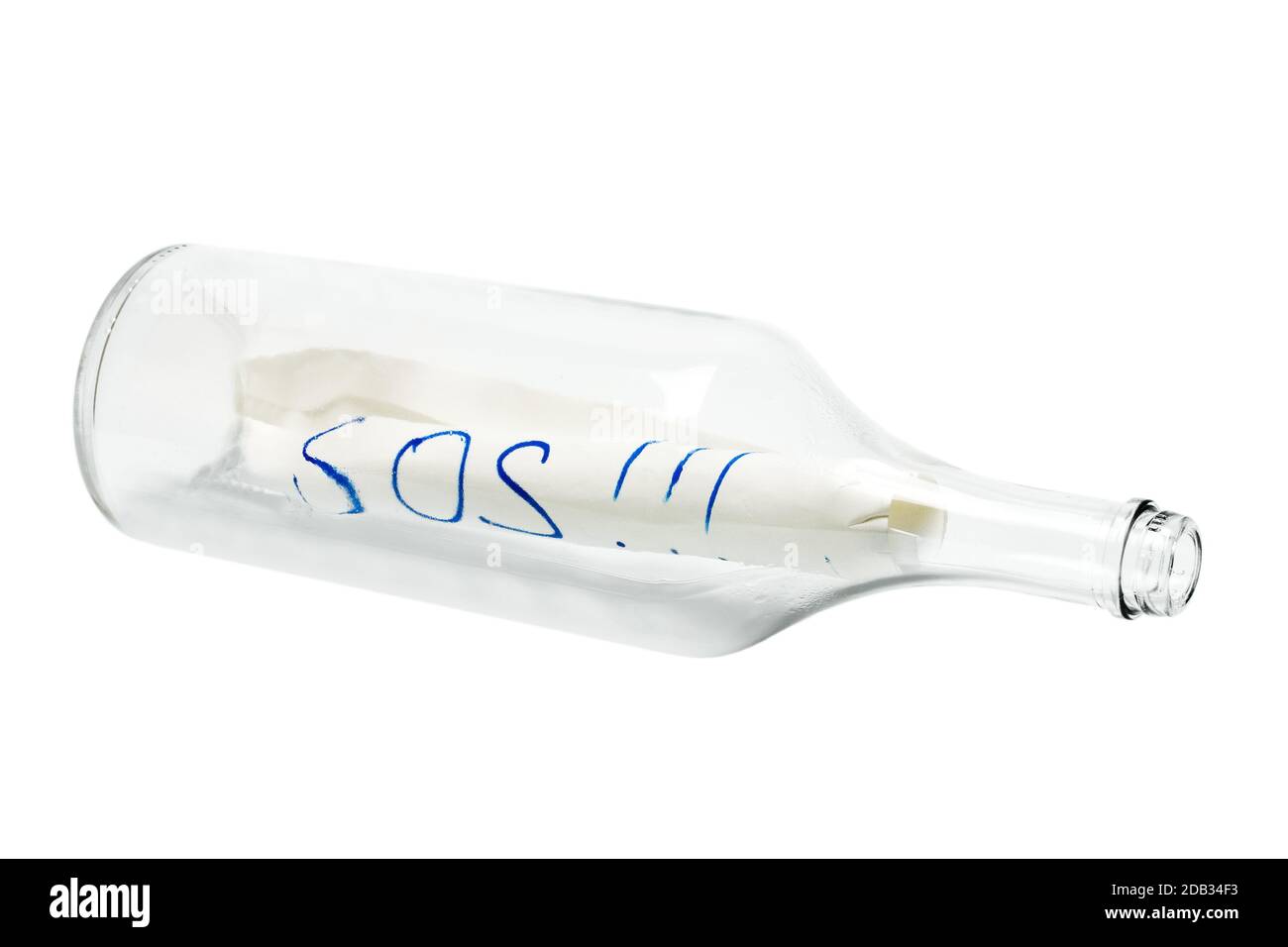 Message sos in a bottle on a white background Stock Photo - Alamy