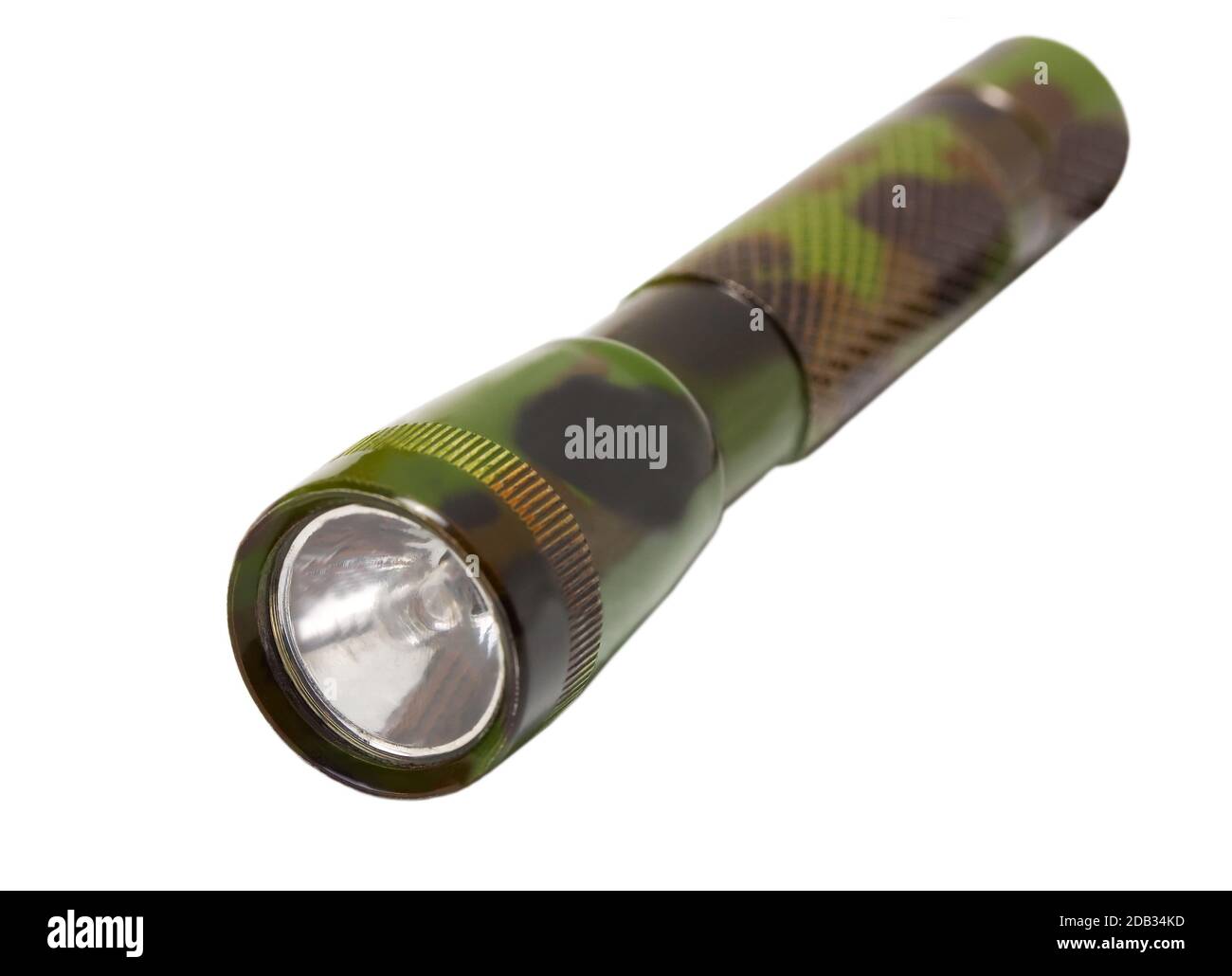military flashlight with a strap on white background Stock Photo - Alamy