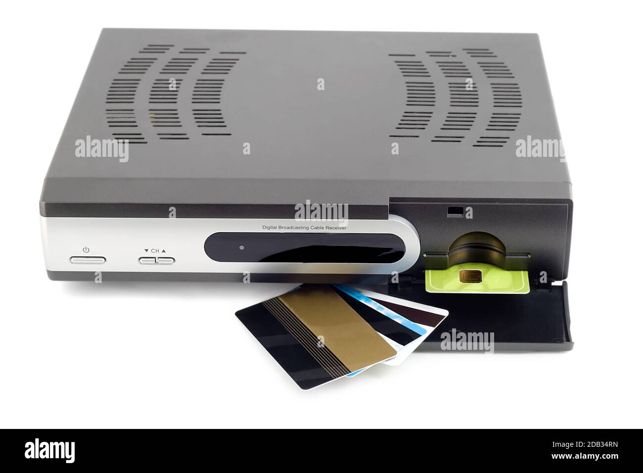 digital broadcasting cable receiver in cards isolated on white ...