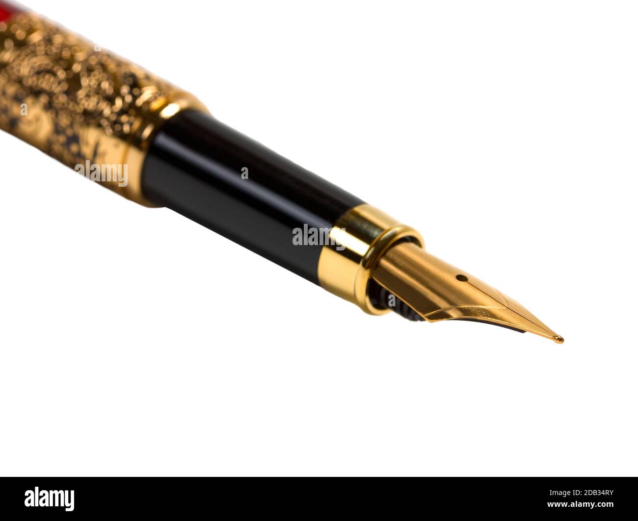 Close up of a gold fountain pen on white background Stock Photo - Alamy