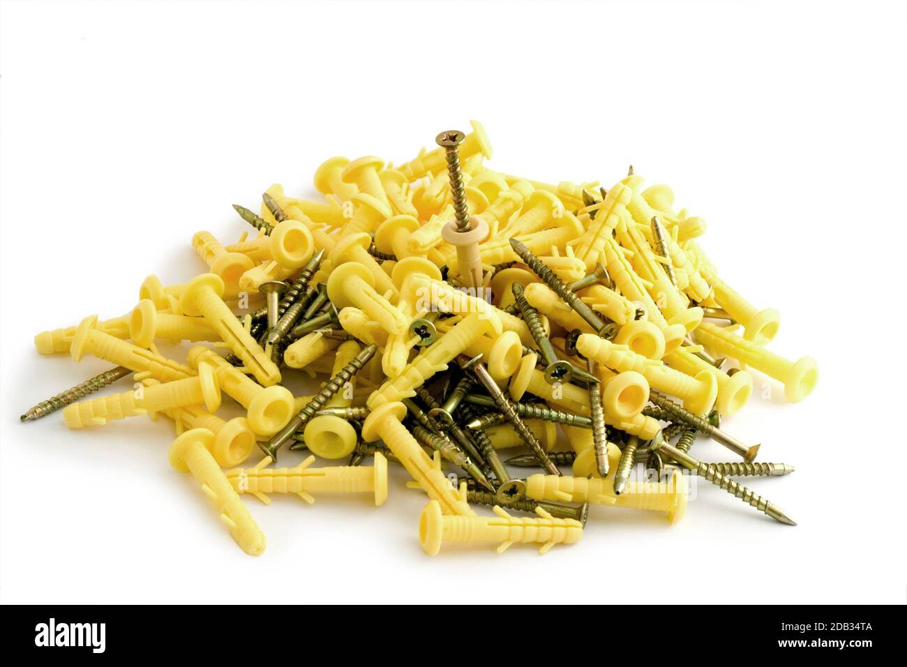 Screws and dowels for concrete wall isolated on white background Stock ...