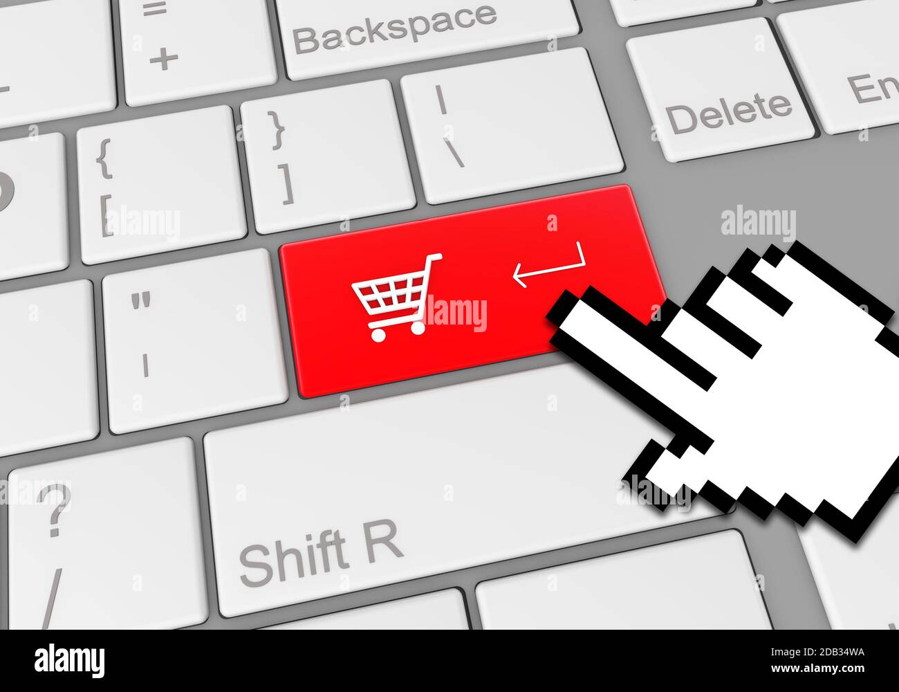 A digital illustration of a mouse clicking on a red cart keyboard ...