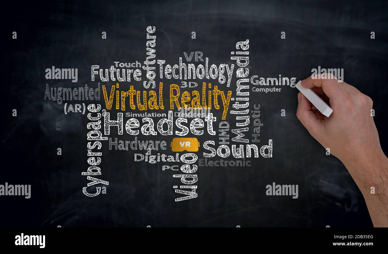 Virtual reality is written by hand on blackboard Stock Photo - Alamy