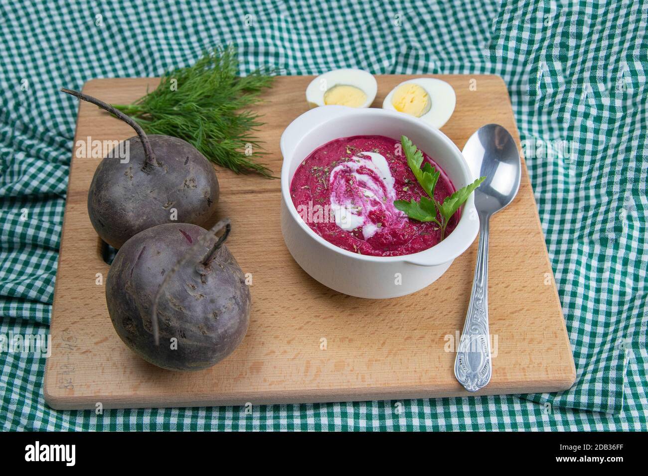 Delicious healthy beetroot salad with egg, cucumber, red and yellow ...