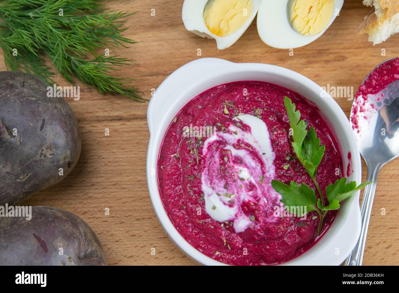 Delicious healthy beetroot salad with egg, cucumber, red and yellow ...