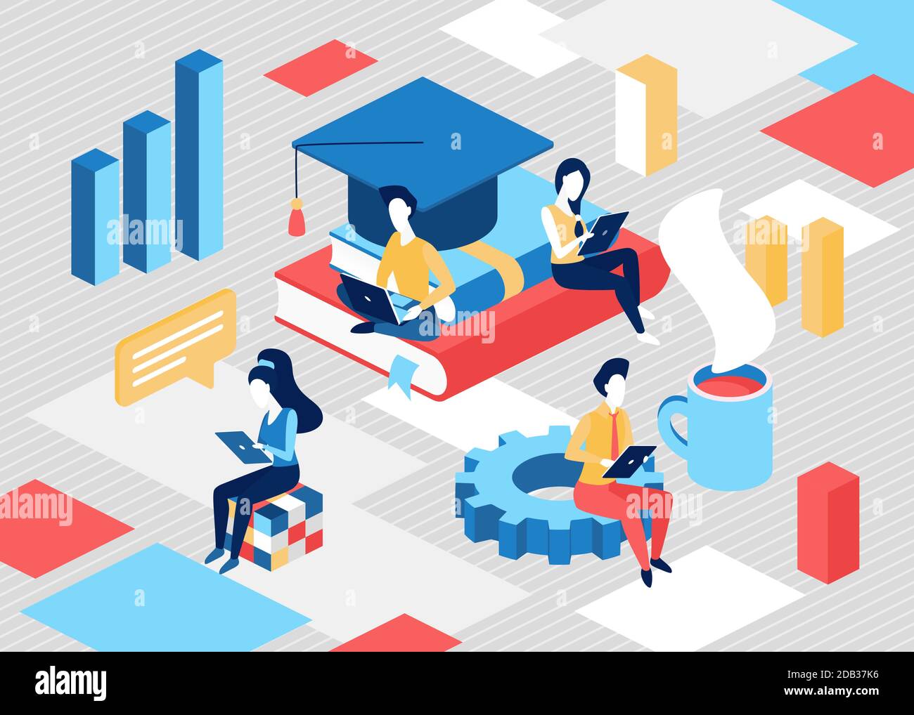 Online education service isometric concept vector illustration. Cartoon ...