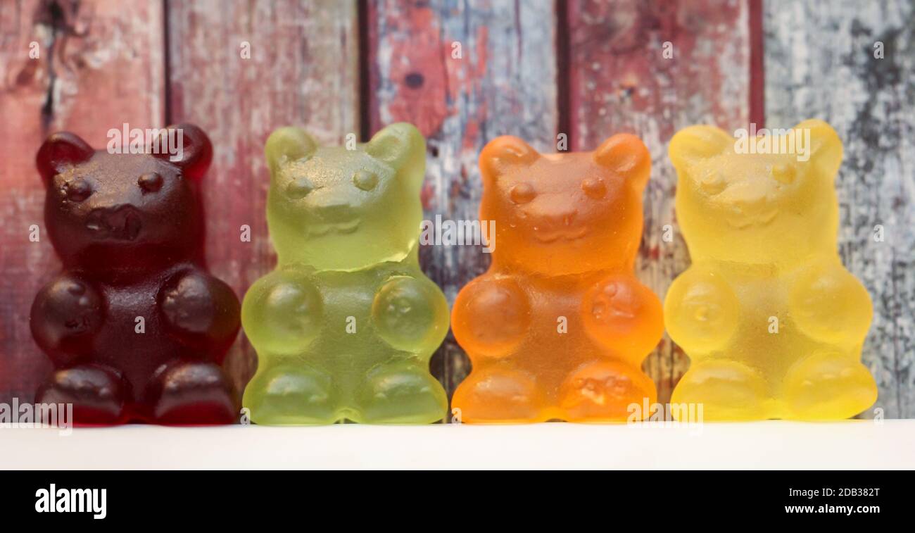 Sweets for the sweet tooth. Rubber animals in a row Stock Photo - Alamy