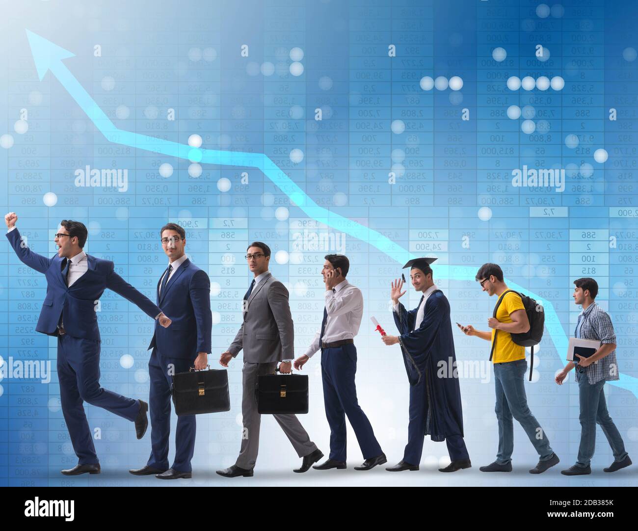 The business concept with man progressing through stages Stock Photo ...