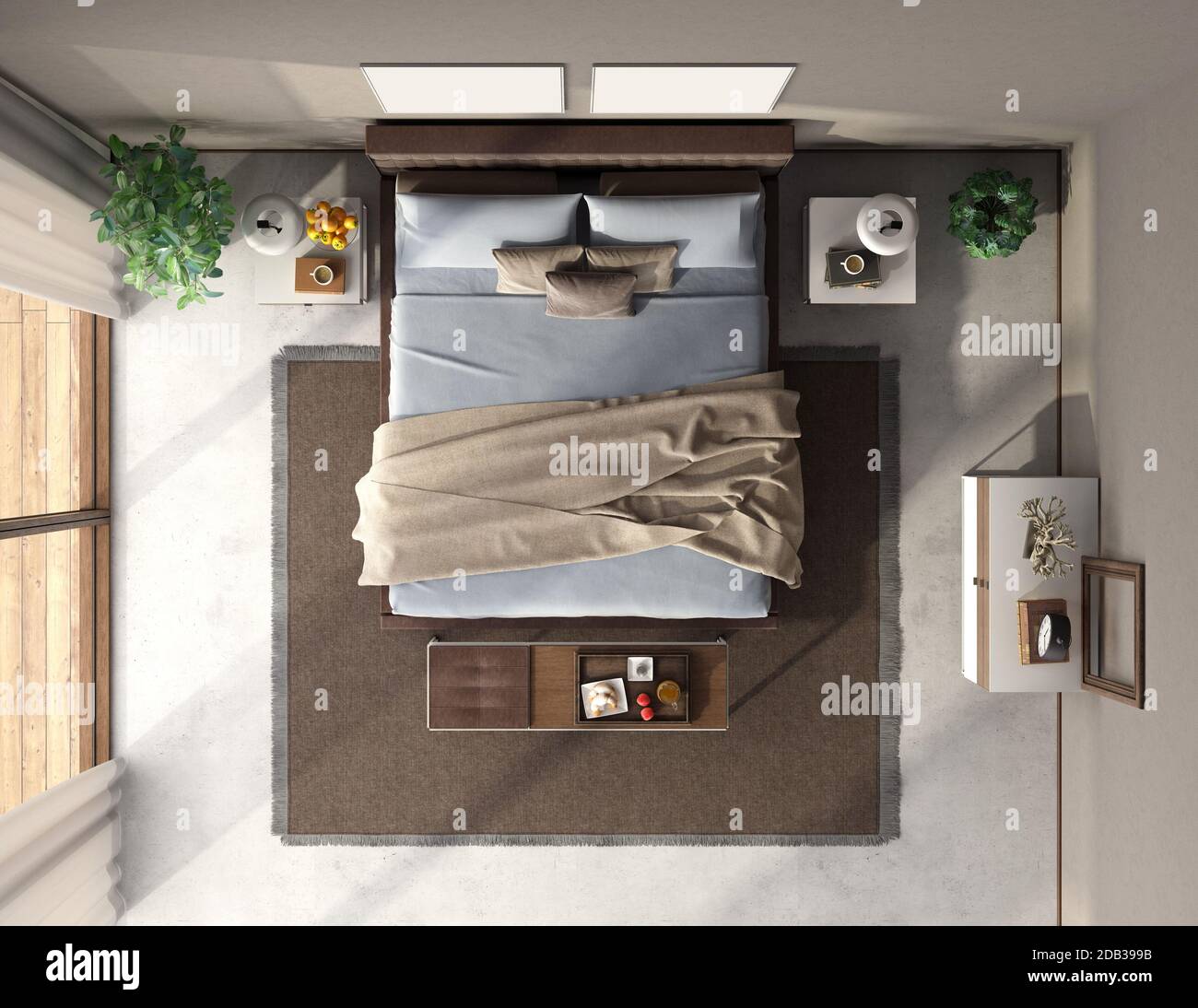 3d Rendering Bed Top View High Resolution Stock Photography and Images ...