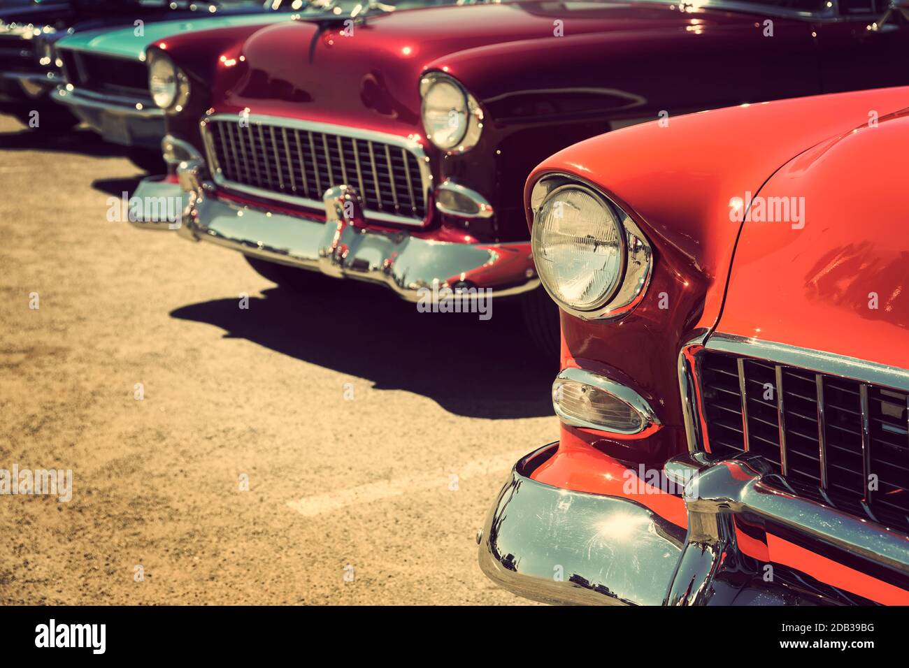 old cars parked in a row, vintage color Stock Photo - Alamy