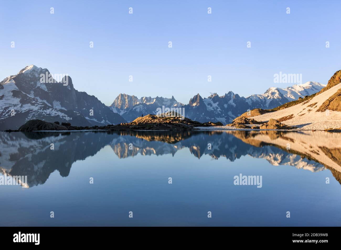 Mont Blanc Massif Reflected in Lac Blanc, Graian Alps, France Stock ...