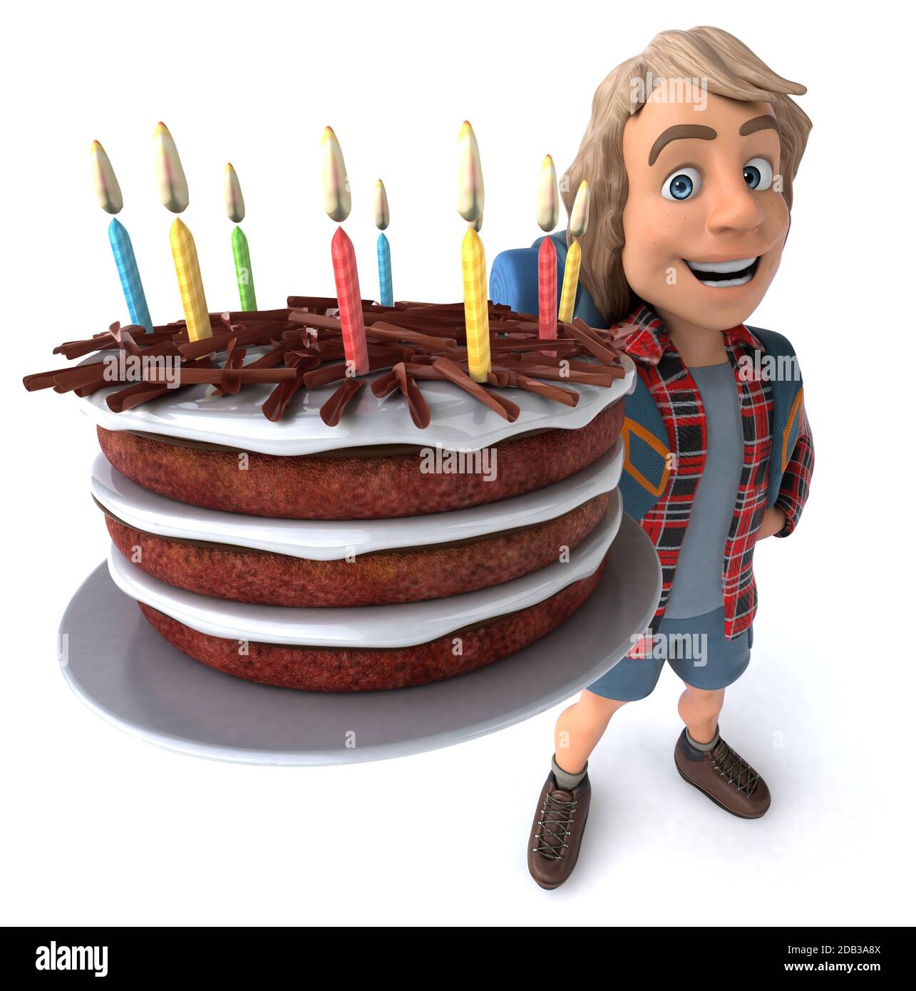 Fun backpacker cartoon guy Stock Photo - Alamy
