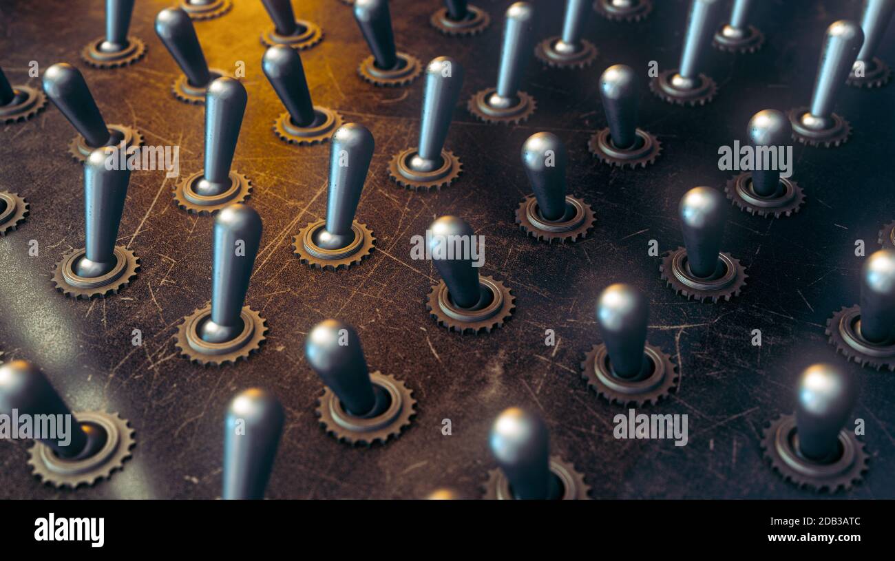 retro panel with switches with random different state (3d render Stock ...